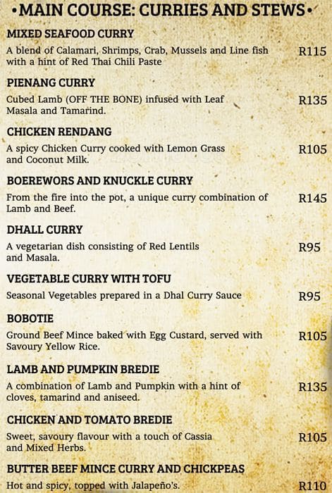 Menu at The Quarterdeck Restaurant at the Portswood Hotel, Cape Town, V ...
