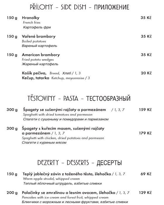 Menu at Restaurace Altán restaurant, Prague, Troja CZ