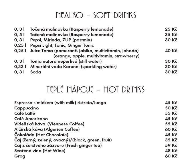 Menu at Restaurace Altán restaurant, Prague, Troja CZ