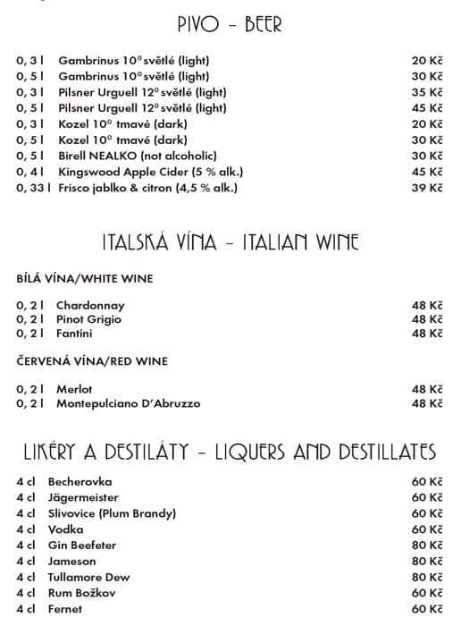 Menu at Restaurace Altán restaurant, Prague, Troja CZ