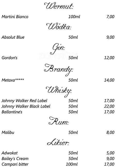 Menu at Centaur restaurant, Katowice