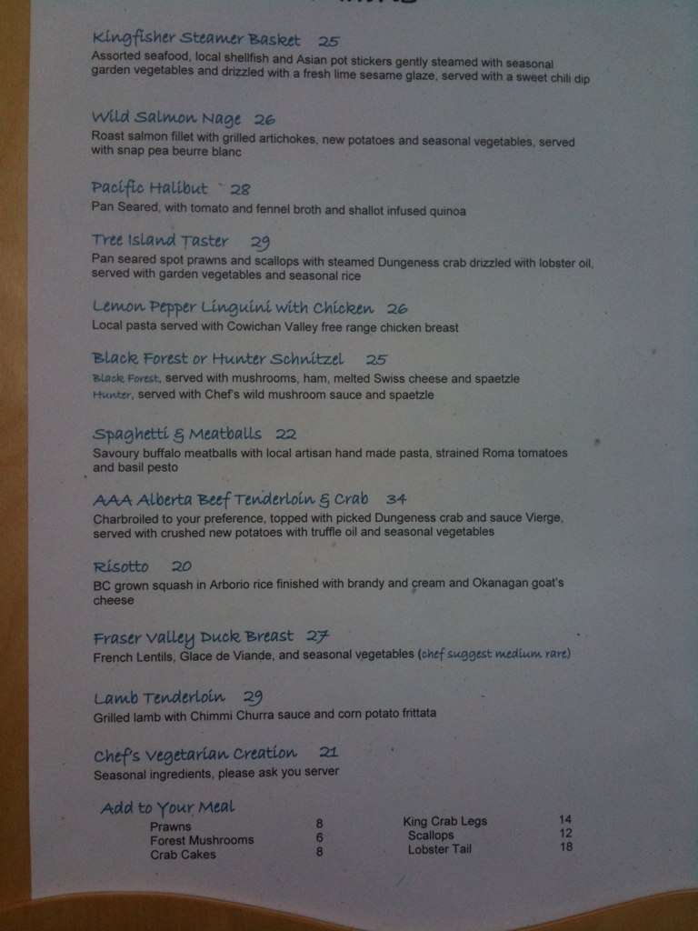 Menu at Ocean7 Restaurant, Courtenay