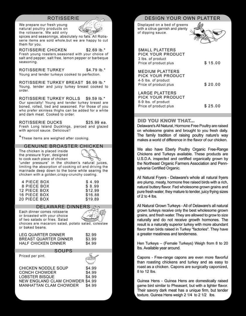 Menu at Delaware Chicken Farm & Seafood Market restaurant, Hollywood, FL-7