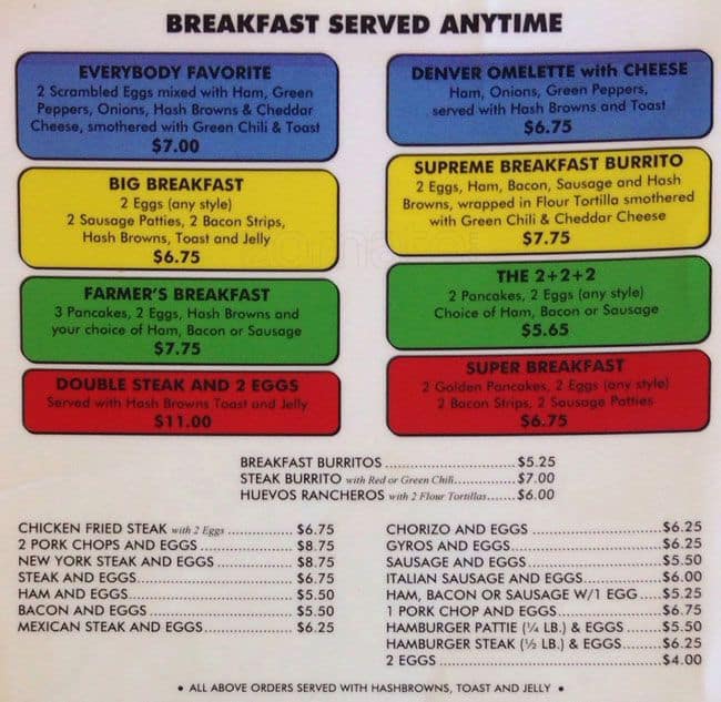 Menu at Swift's restaurant, Denver