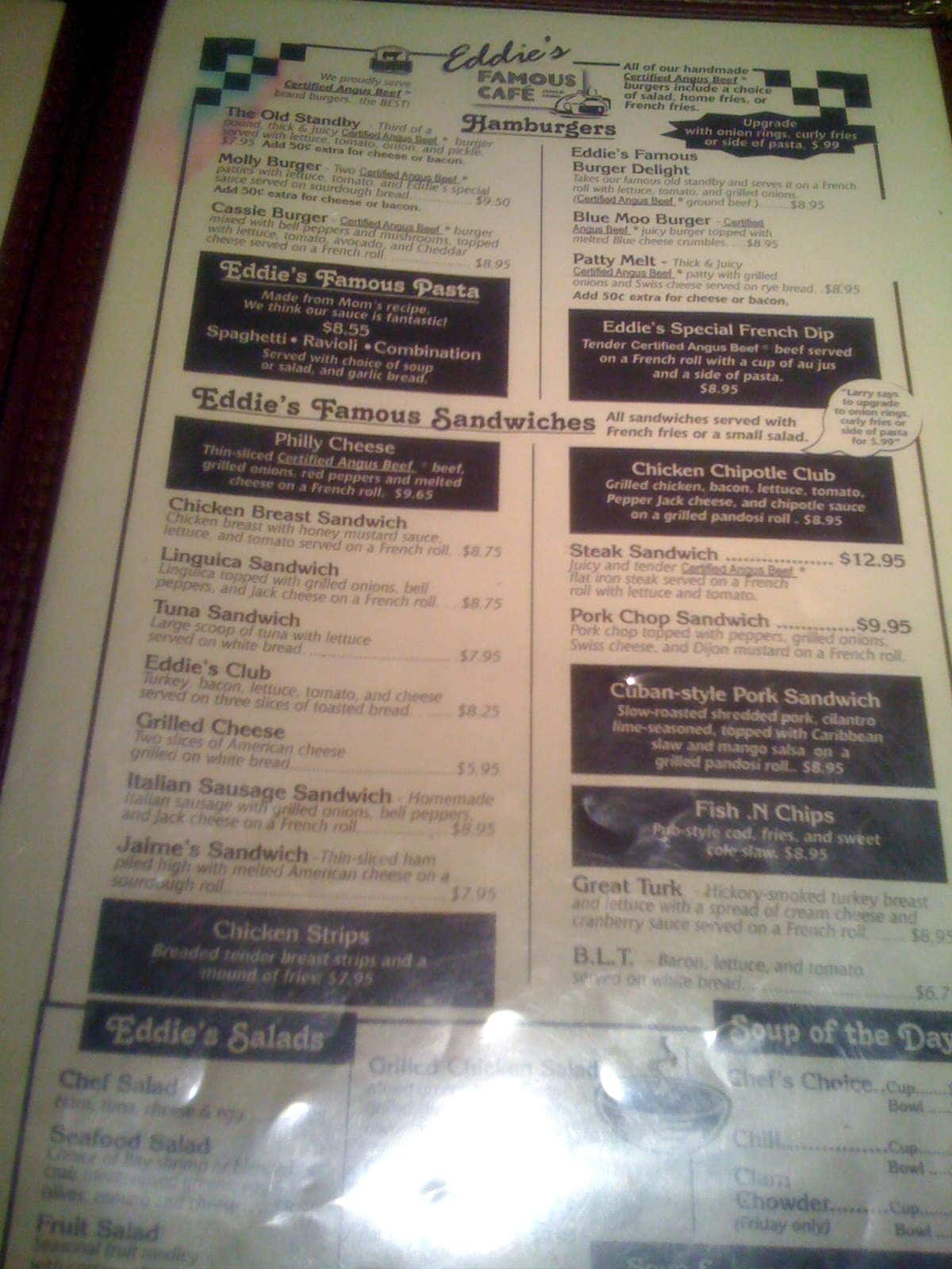 Menu at Eddie's Restaurant, Los Banos