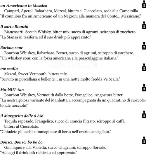 Menu da La Stanza - non solo per Gentiluomini pub & bar, Roma