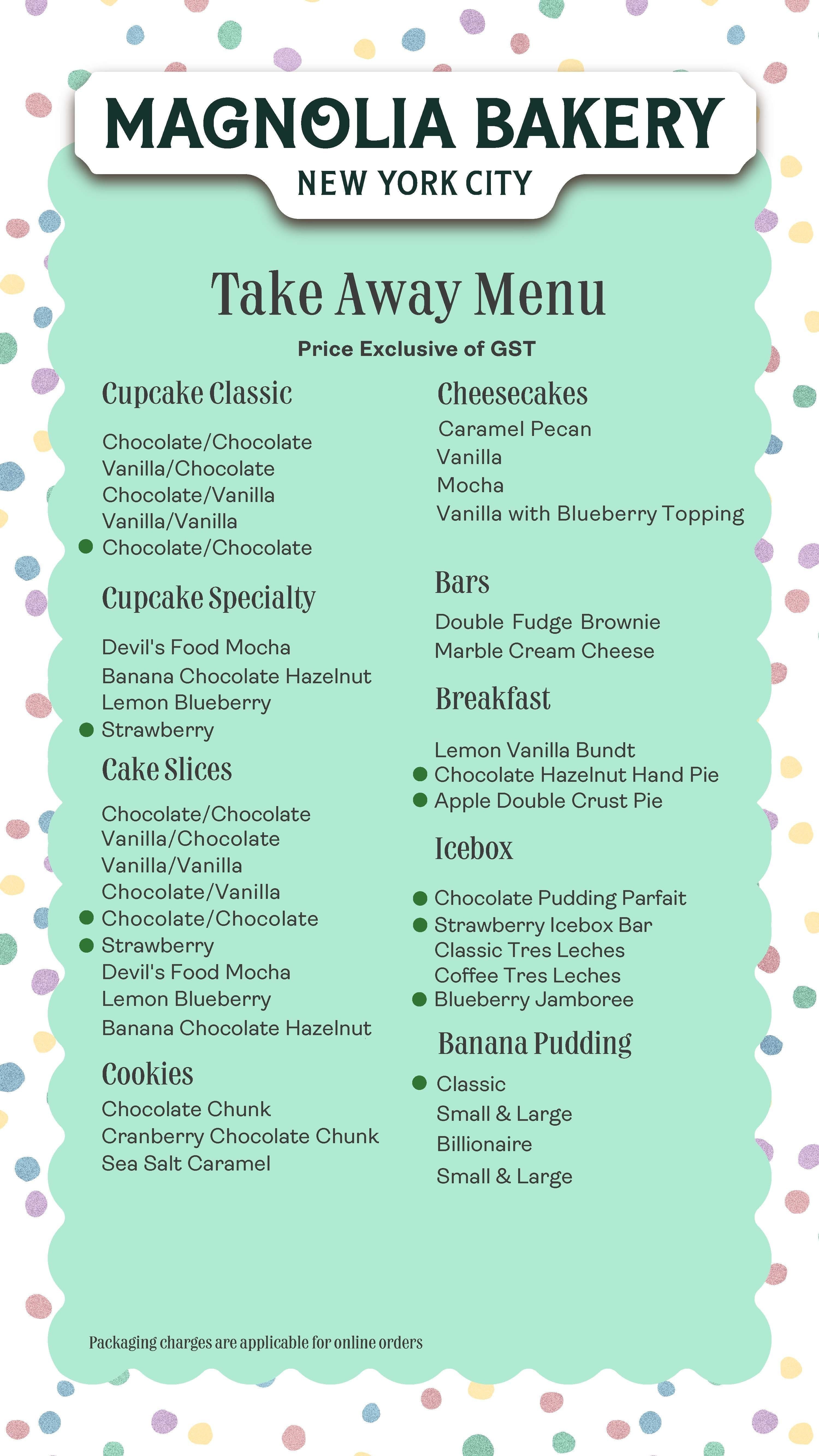 Menu of Magnolia Bakery, KR Puram, Bangalore