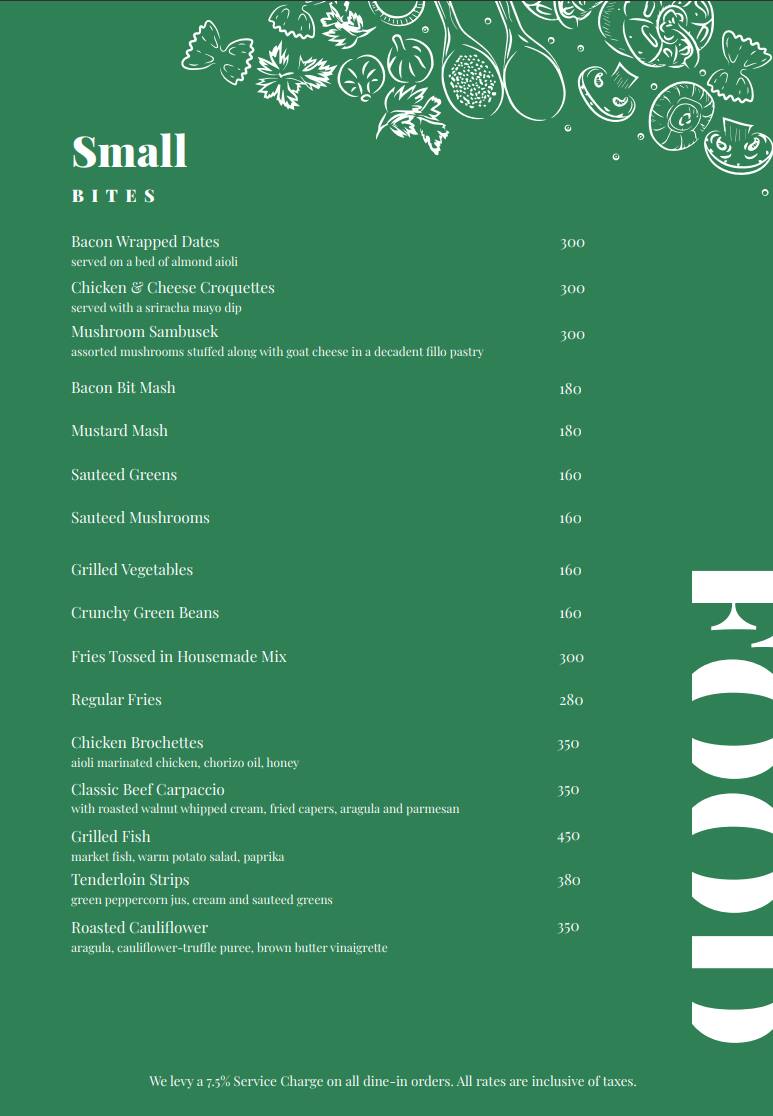 Menu of Tesouro, Colva, Goa