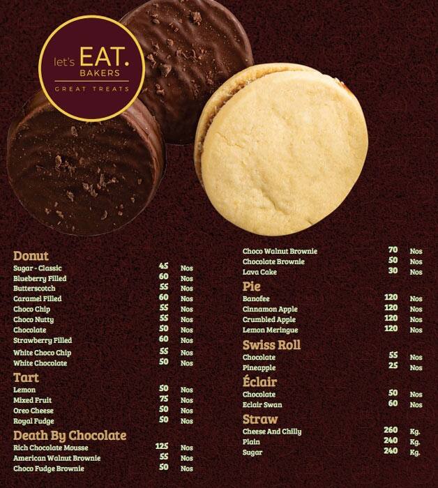 Menu at let’s EAT. bakers, Ernakulam