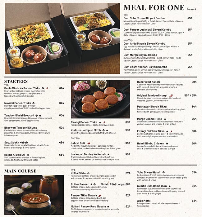 Menu of Art Of Dum, Worli, Mumbai