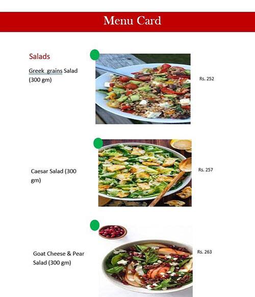 Menu at Fresca, Bengaluru