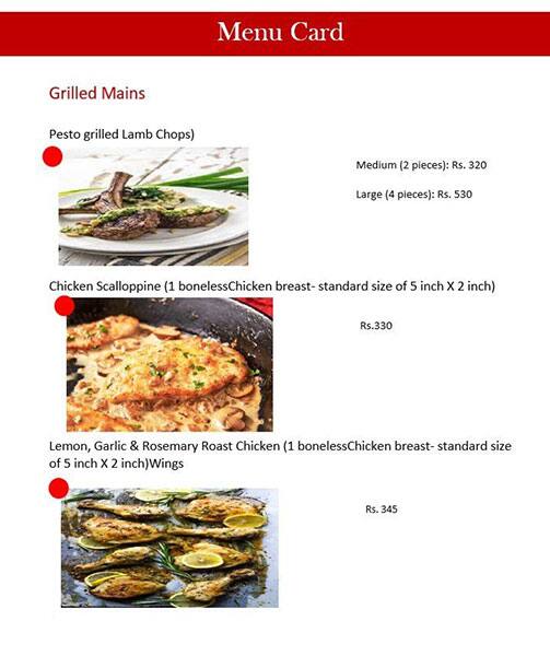 Menu at Fresca, Bengaluru