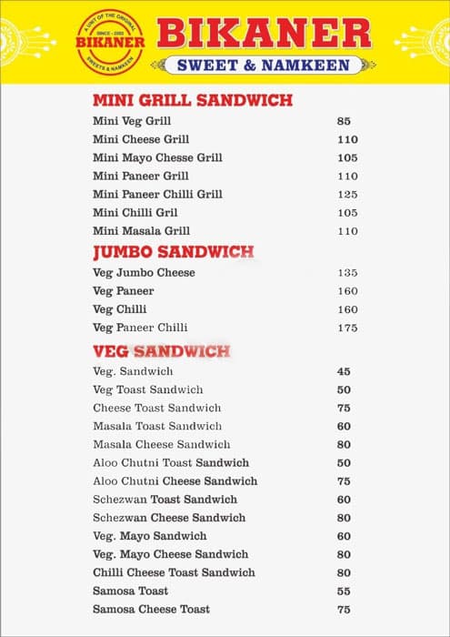 Menu of Bikaner Sweets & Namkeen, New Panvel, Navi Mumbai