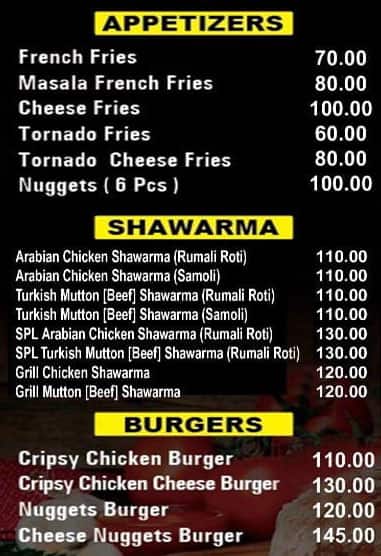 Menu of Shawarma House, Musheerabad, Hyderabad