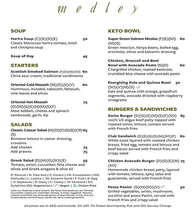 Menu of Medley, Deira City Centre Area, Dubai