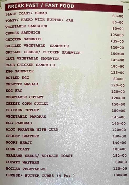 Menu at The Mark Restaurant, Bhopal