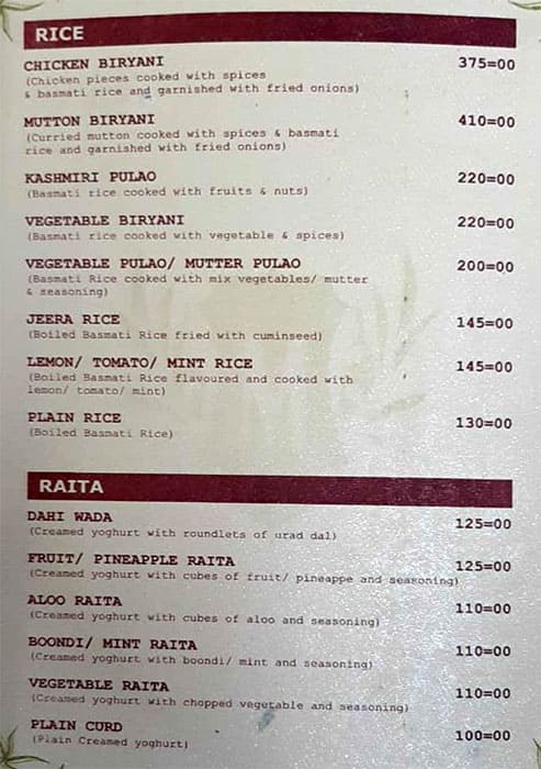 Menu at The Mark Restaurant, Bhopal