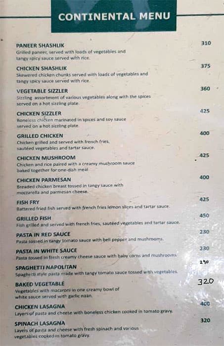 Menu at The Mark Restaurant, Bhopal