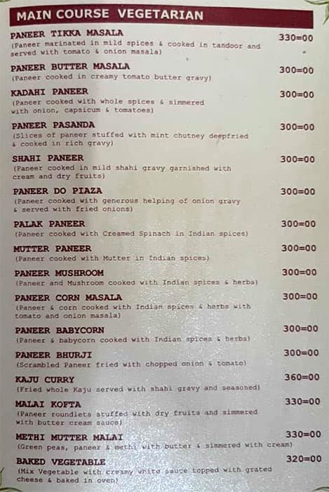 Menu at The Mark Restaurant, Bhopal