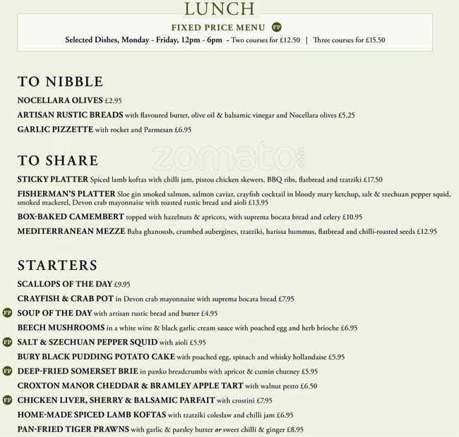 Menu at Orange Tree Totteridge pub & bar, London