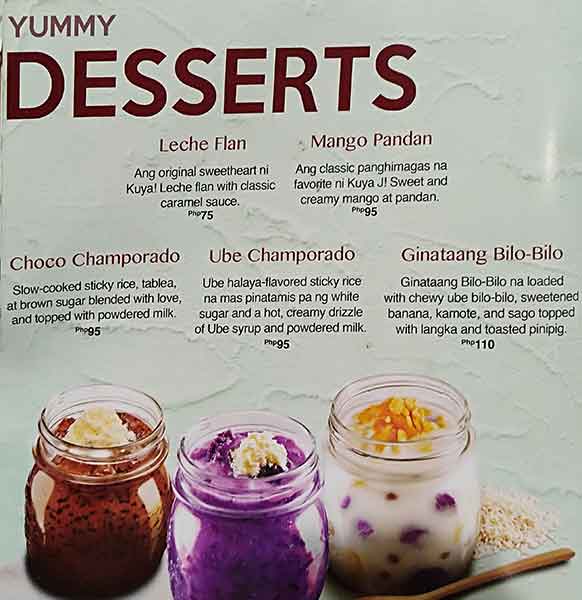 Menu at Kuya J Restaurant SM North EDSA Annex, Quezon City