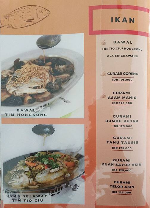 Menu at Asoka Rasa restaurant, Tangerang