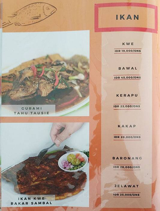 Menu at Asoka Rasa restaurant, Tangerang