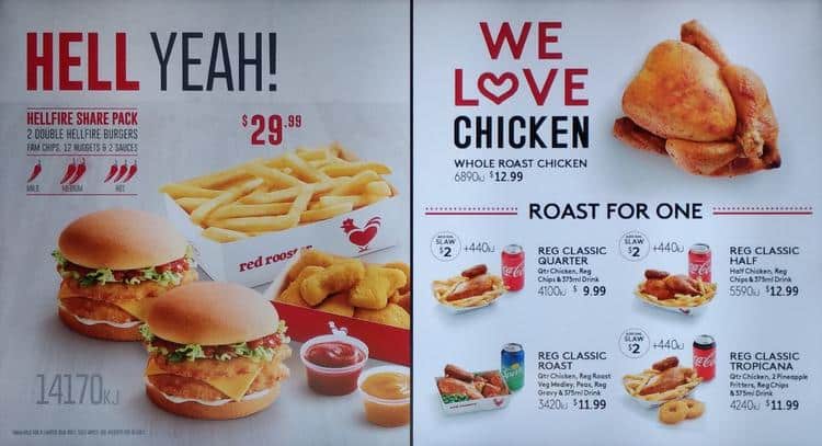 Menu at Red Rooster fast food, Moorebank