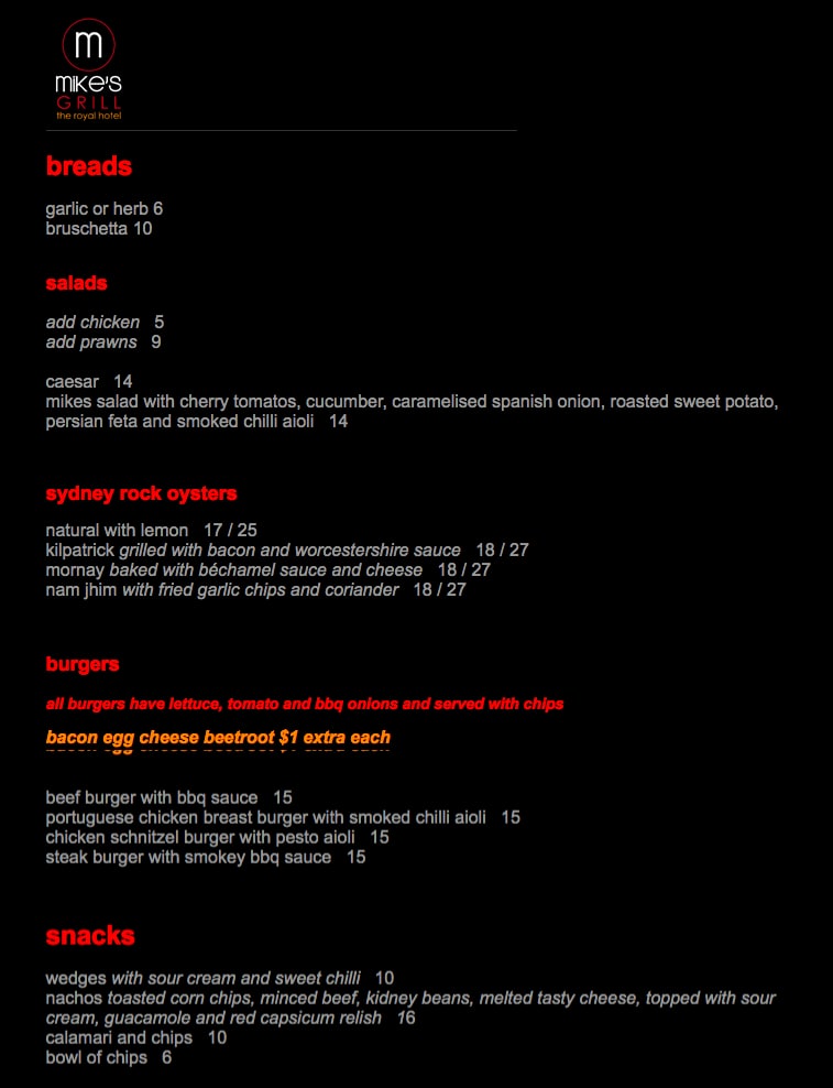Menu at Royal Hotel Sutherland pub & bar, Sutherland