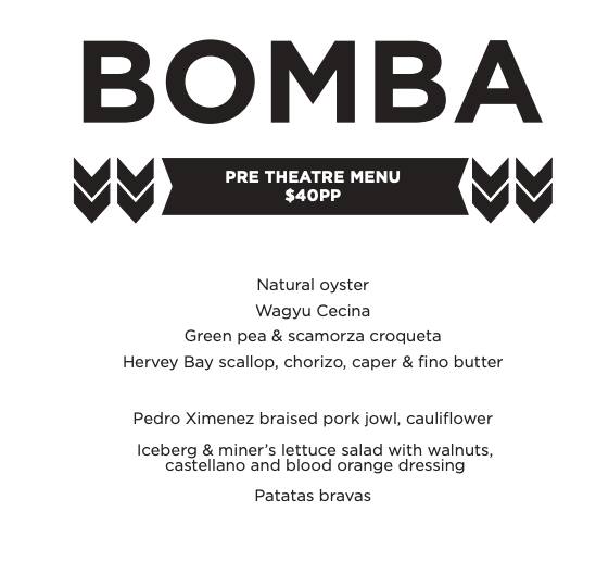 Menu at Bombabar, Melbourne, 103 Lonsdale St