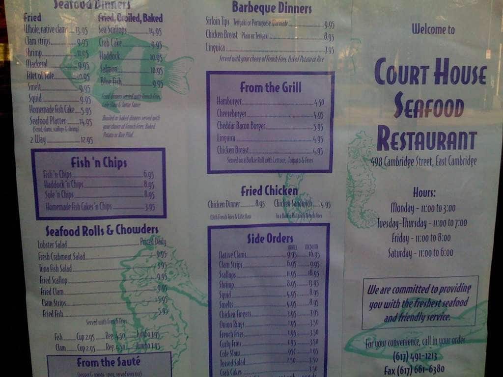 Menu at Courthouse Seafood restaurant, Cambridge