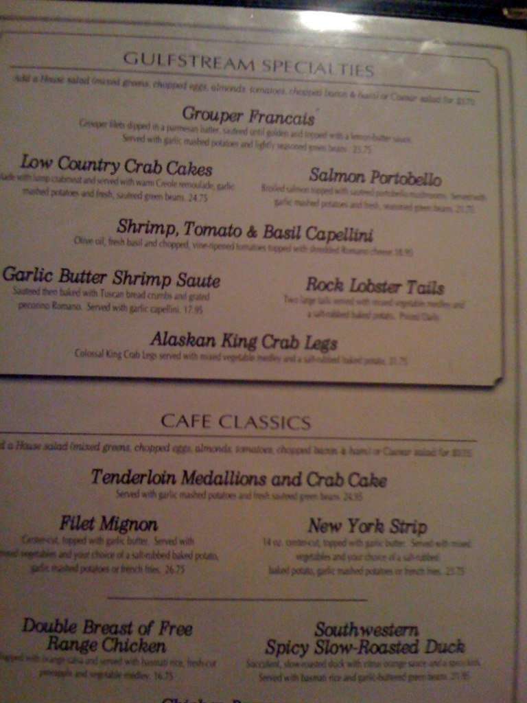 Menu at Gulfstream Café restaurant, Garden City