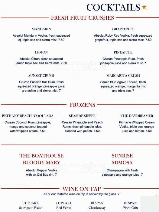 Menu at Bethany Boathouse pub & bar, Bethany Beach, Hickman Plaza Rd