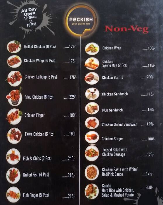 Menu at Peckish, Kolkata