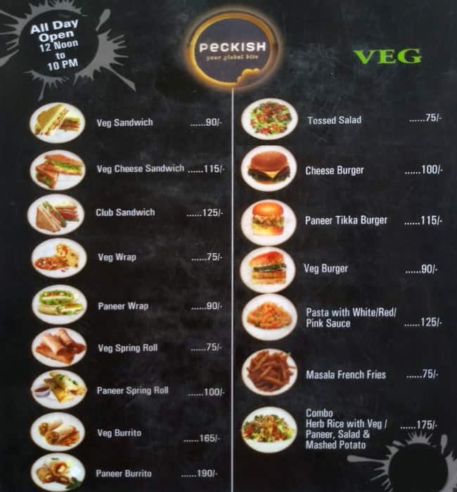 Menu at Peckish, Kolkata