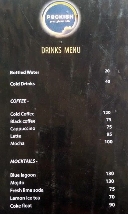 Menu at Peckish, Kolkata