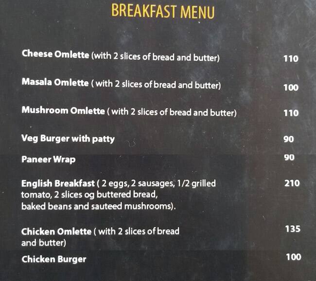 Menu at Peckish, Kolkata