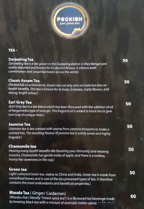 Menu at Peckish, Kolkata