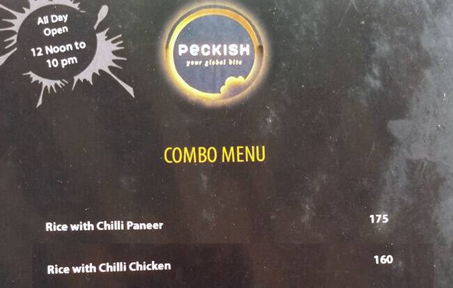 Menu at Peckish, Kolkata