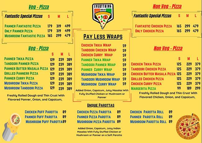 Menu of Everything Indian Pizzeria, Besant Nagar, Chennai