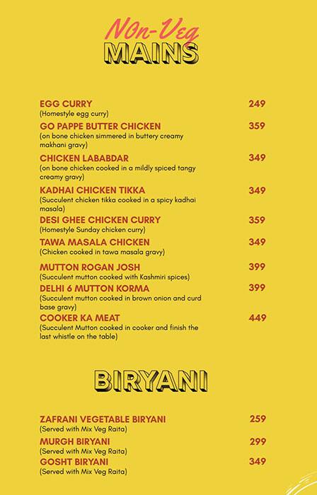 Menu at Go Pappe Cafe, New Delhi