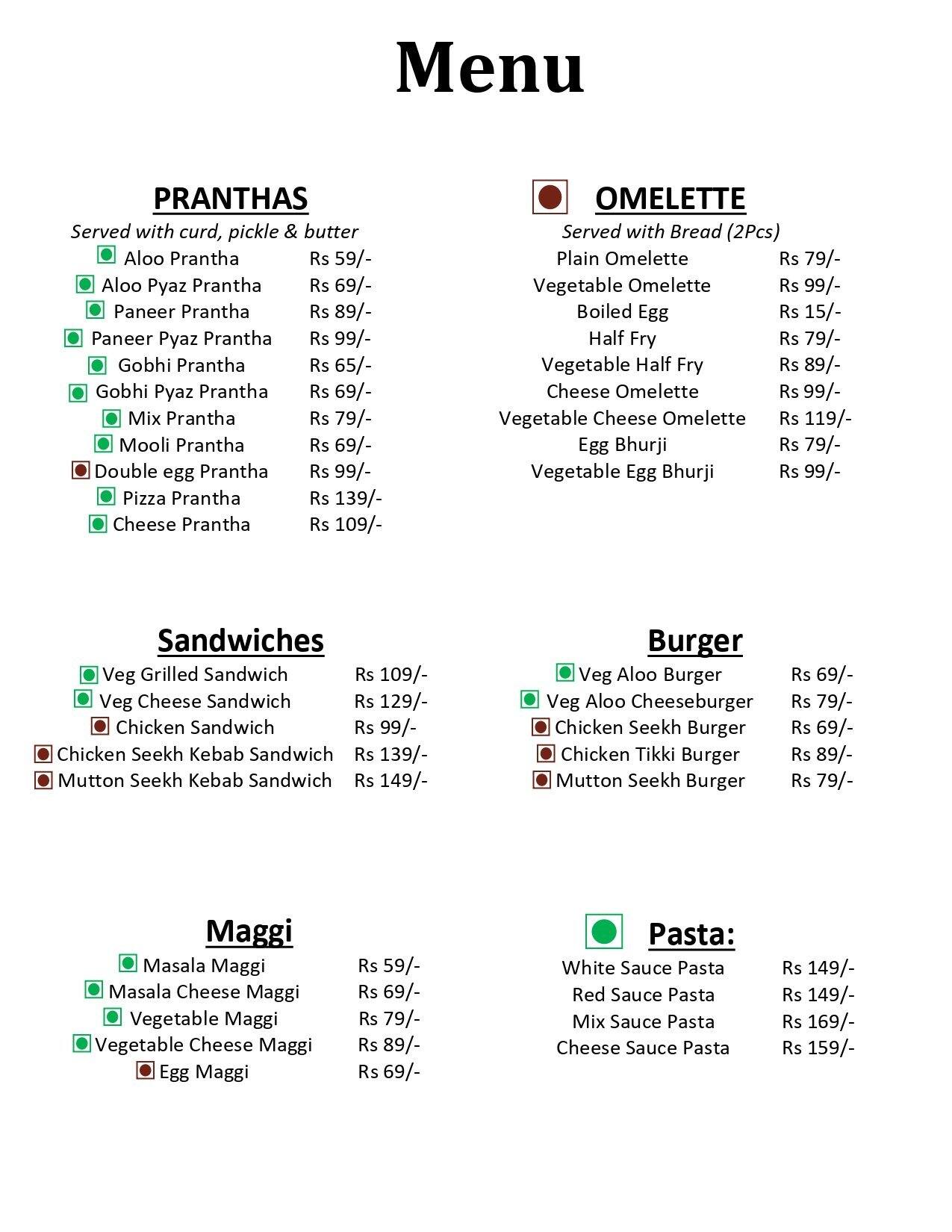 Menu of Nashta Washta, Karkardooma, New Delhi