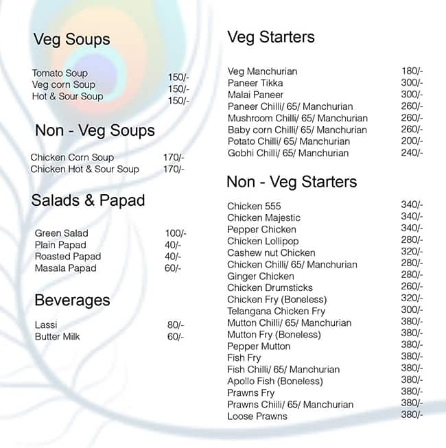 Menu of Brindhavan Family Restaurant, Manikonda, Hyderabad