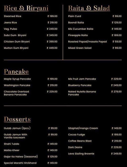 Menu of DOR, Gomti Nagar, Lucknow