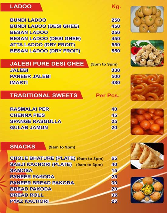 Menu of Bansal Sweets, Mayur Vihar Phase 1, New Delhi
