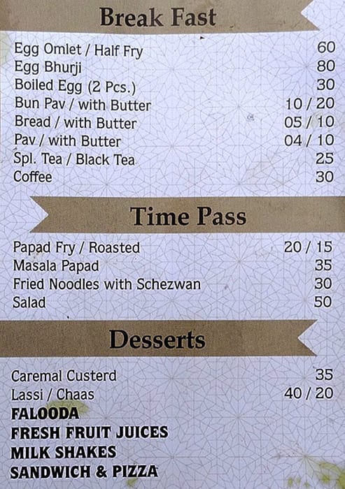 Menu of Cafe Marol, Marol, Mumbai
