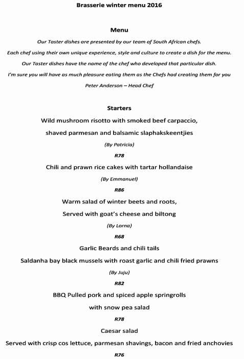 The Brasserie - Lagoon Beach Hotel Menu - Zomato SA The Brasserie - Lagoon Beach Hotel Menu - Zomato SA