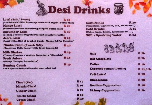Menu at diya indian cuisine and restaurant, Sandton