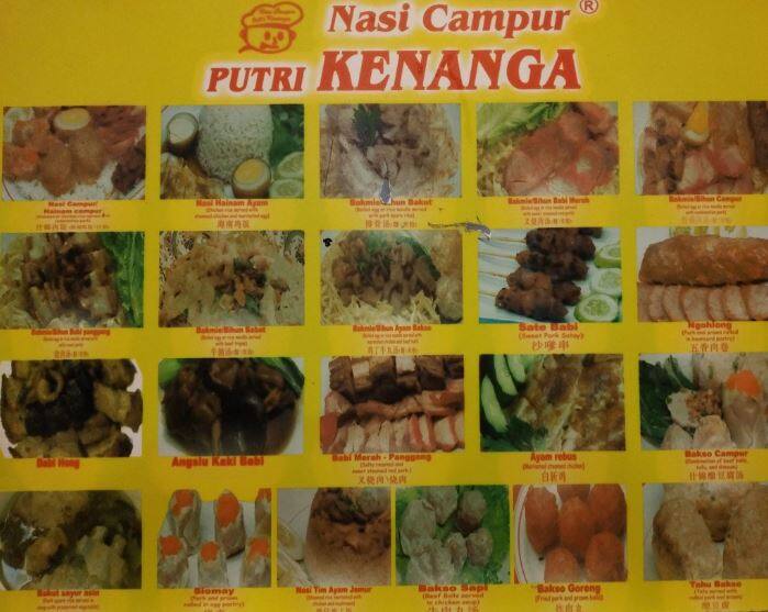 Menu at Nasi Campur Putri Kenanga restaurant, Jakarta, Kuningan City Mall