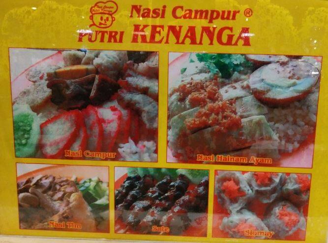 Menu at Nasi Campur Putri Kenanga restaurant, Jakarta, Kuningan City Mall